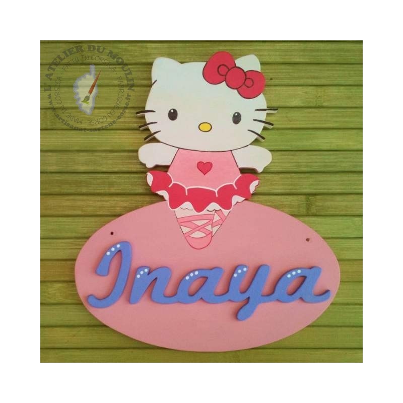 Plaque de porte Hello Kitty danseuse Couleur du fond Gris Perle
