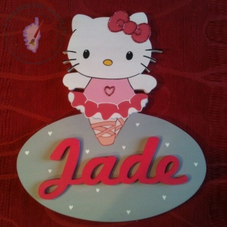Plaque de porte Hello Kitty danseuse Couleur du fond Gris Perle